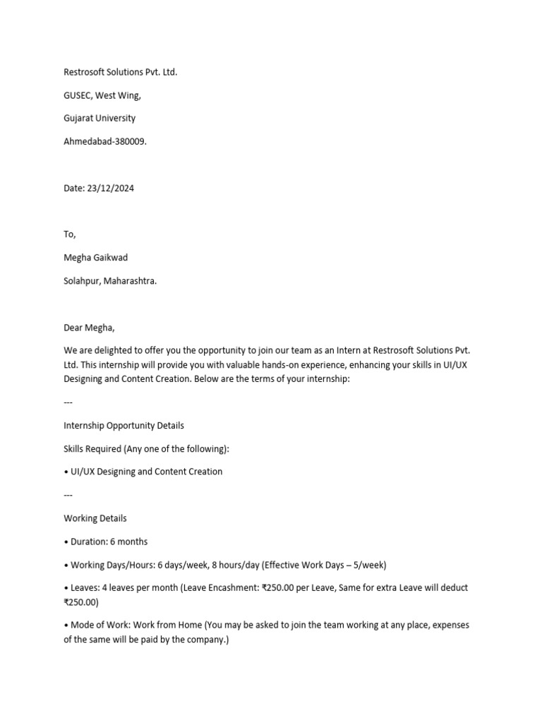 Internship Offer for UI/UX Design Role | PDF
