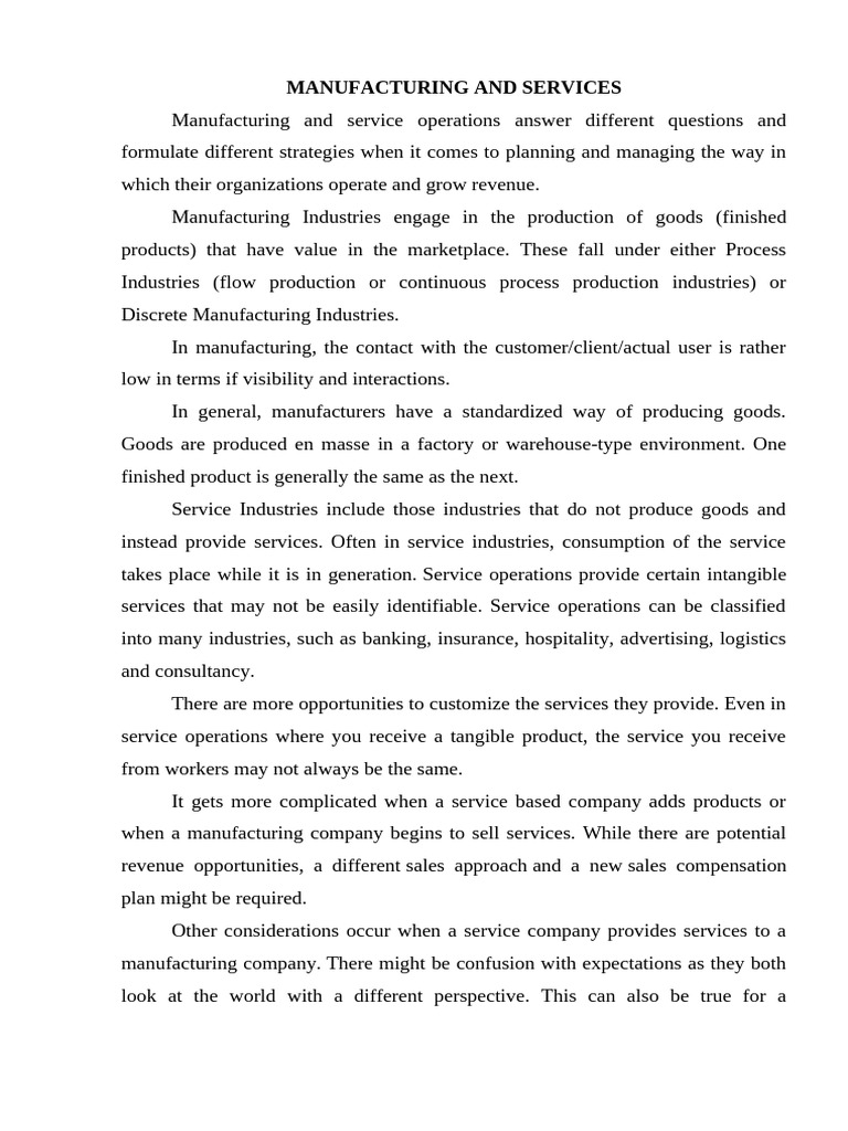 Manufacturing vs. Service Operations | PDF | Goods | Product (Business)
