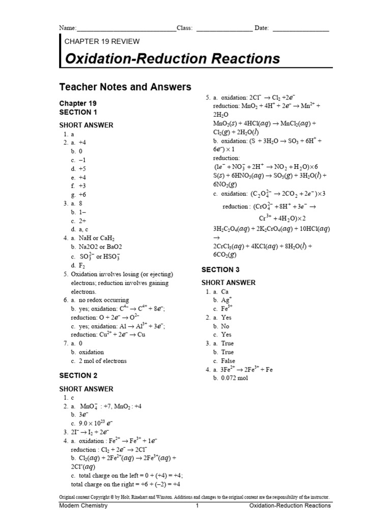 Worksheet-G12-Chemistry-19 1+19 2+19 3 | PDF | Redox | Chlorine