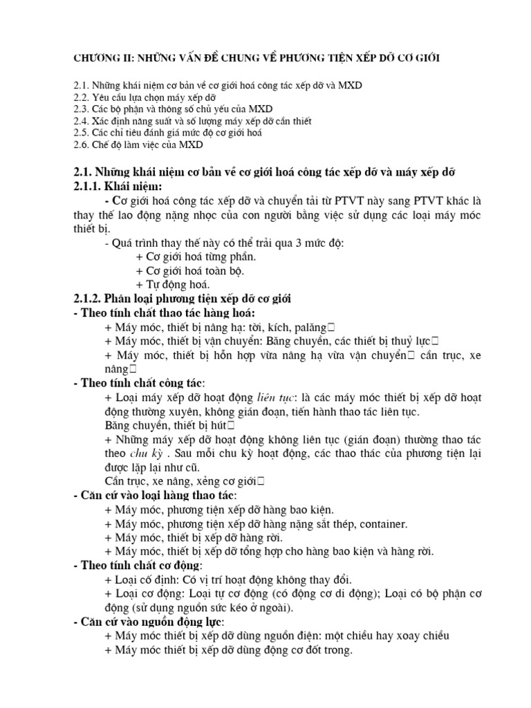 Chuong 2 Nhung Van de Chung Ve Phuong Tien Xep Do Co Gioi | PDF