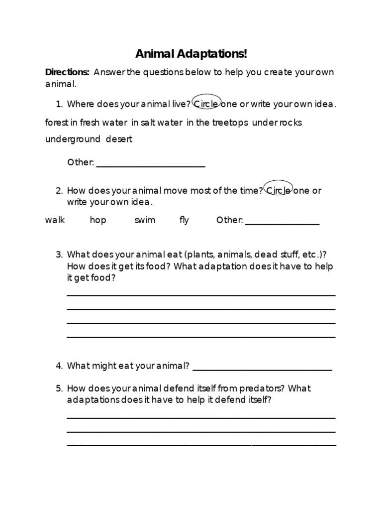 Create Your Own Animal Adaptation | PDF