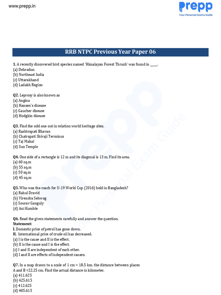 RRB NTPC Previous Year Paper 06 English | PDF