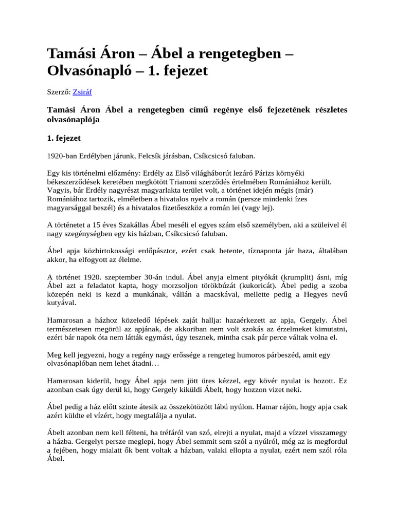 Ábel A Rengetegben 1.fejezet | PDF