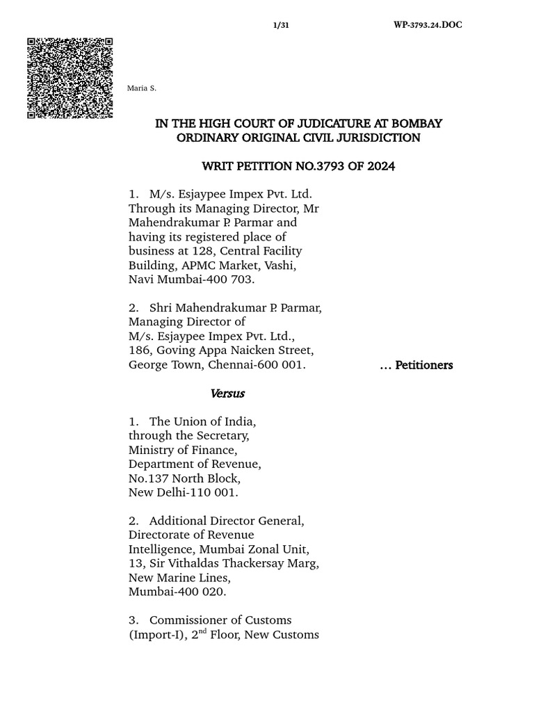 Writ Petition on Customs Adjudication Delay | PDF | Tribunal | Appeal