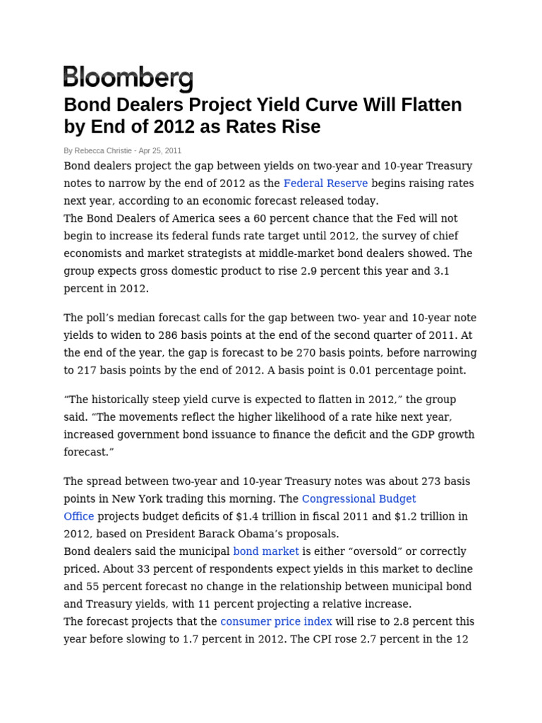 Bloomberg 4 - 11 Yield Curve Will Flatten by End of 2012 As Rates Rise ...