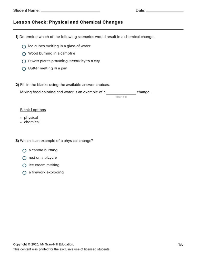HW Week 6 Physical and Chemical Changes - G5 | PDF | Chemical ...