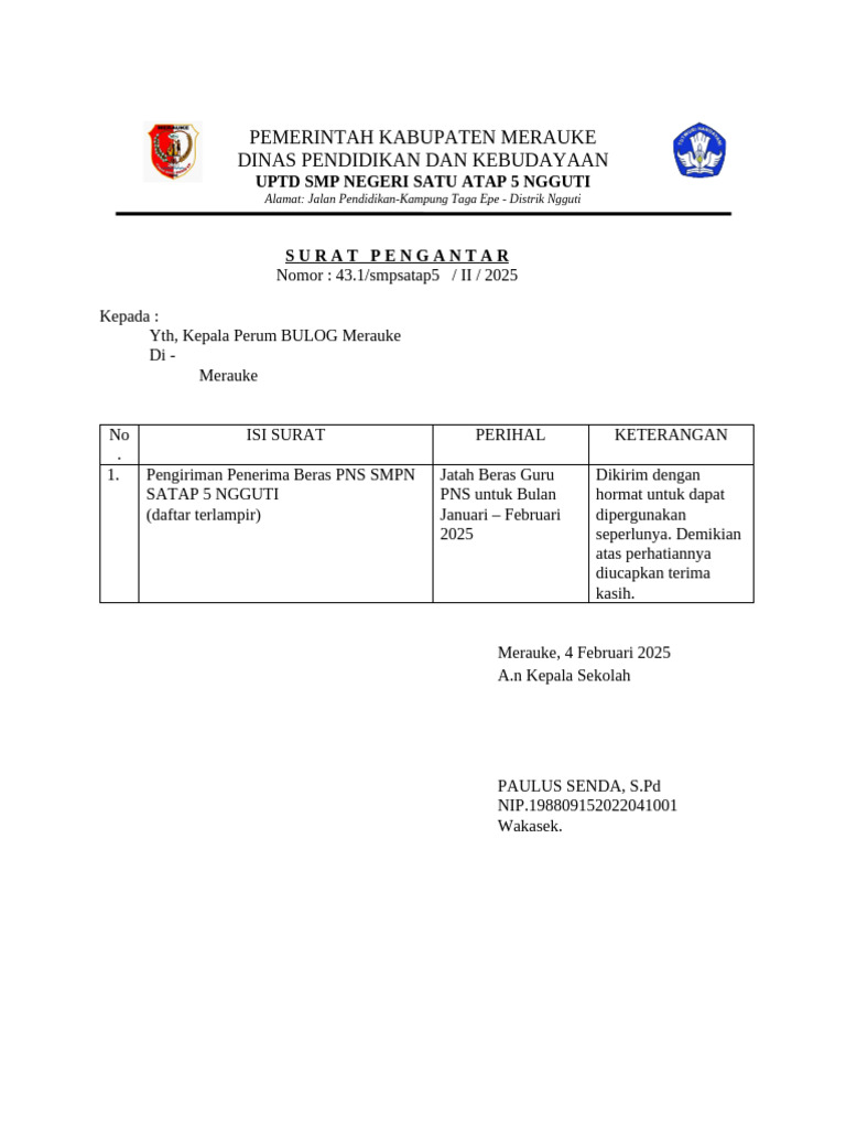 Surat Pengantar Bulog-1 | PDF