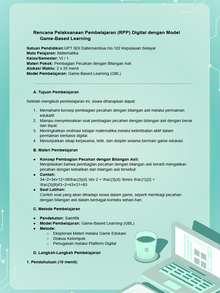 Perencanaan Pembelajaran Game Based Learning | PDF