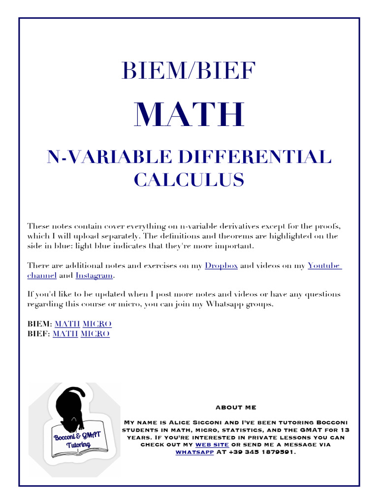 Bocconi Math Crash Course Notes | PDF | Derivative | Mathematical Analysis