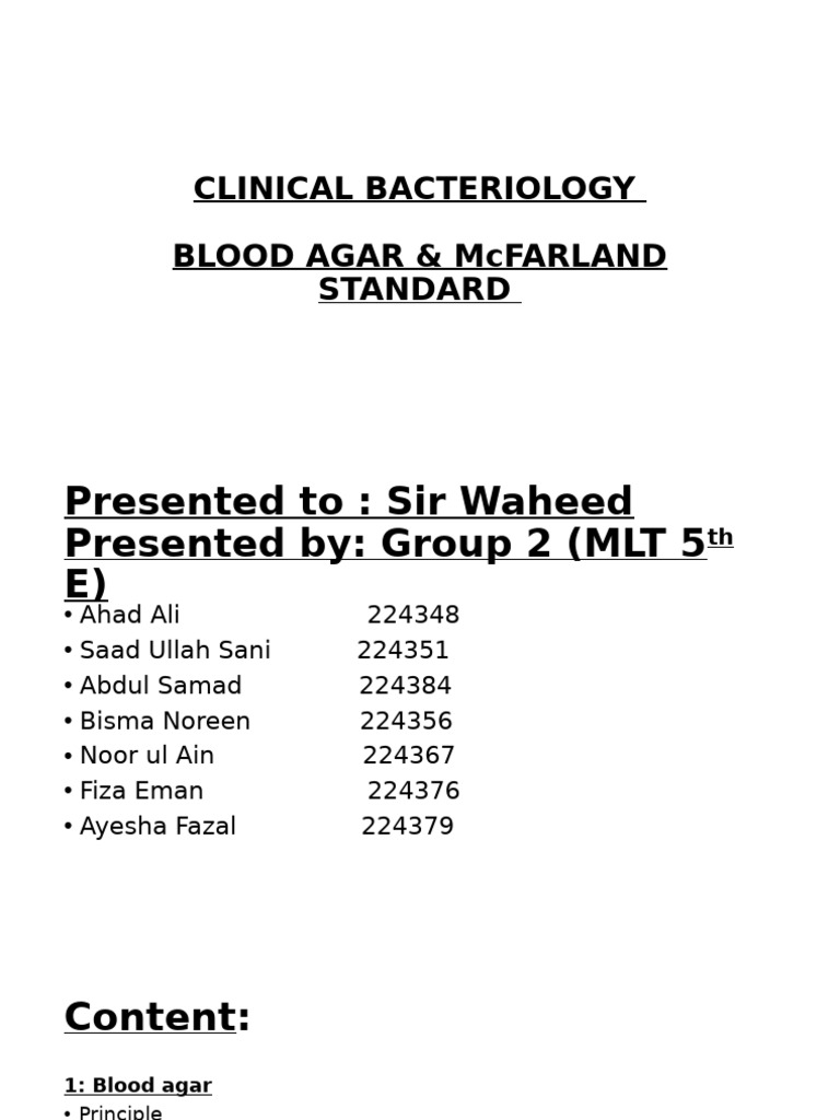 blood agar and McFarland standard | PDF | Agar | Sulfuric Acid