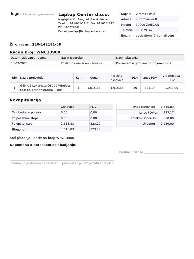 PDF Predracun WNC13900 | PDF