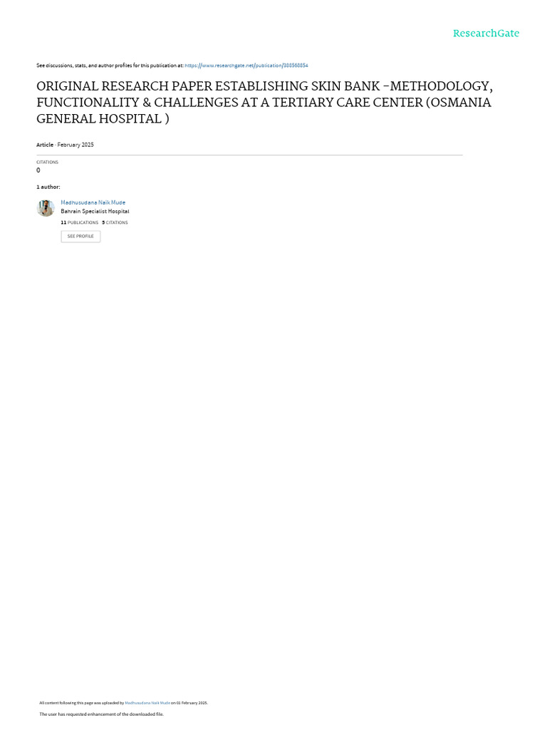 Establishing Skin Bank Methodology Functionality Challenges at A ...