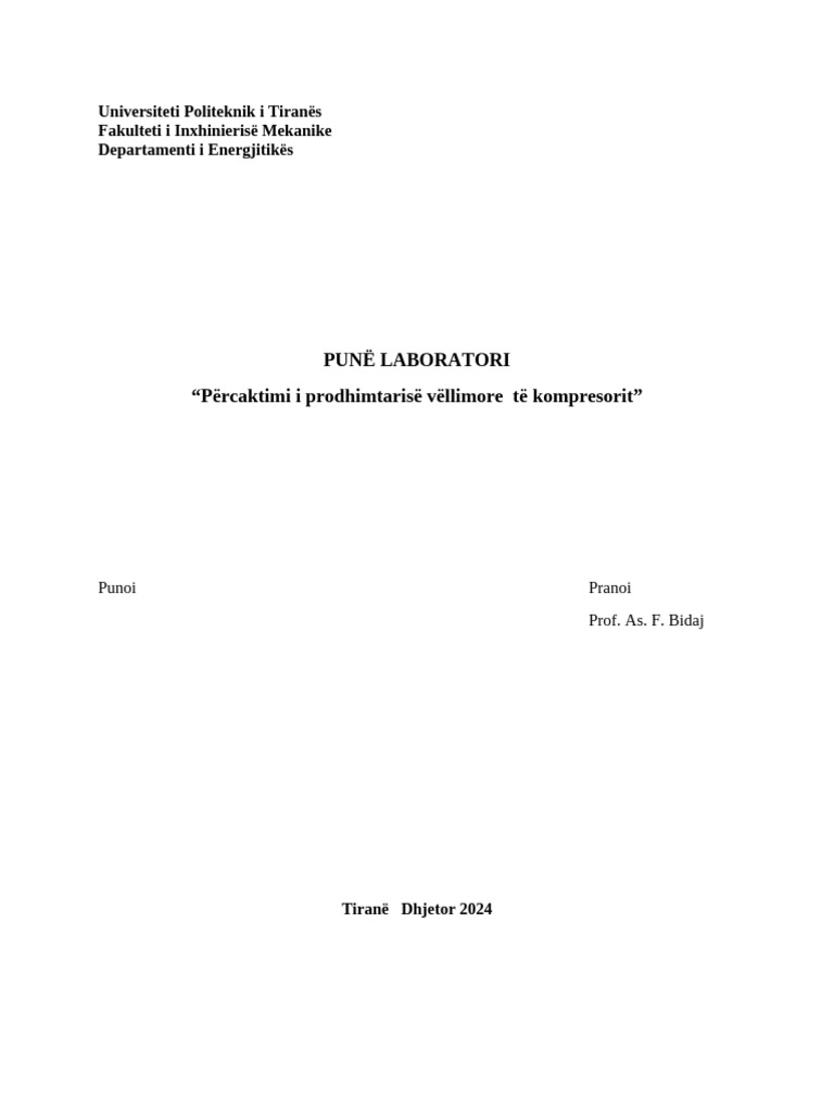 Pune LAb 2 Percaktimi i Prodhimtarise e kompresorit 2024 | PDF