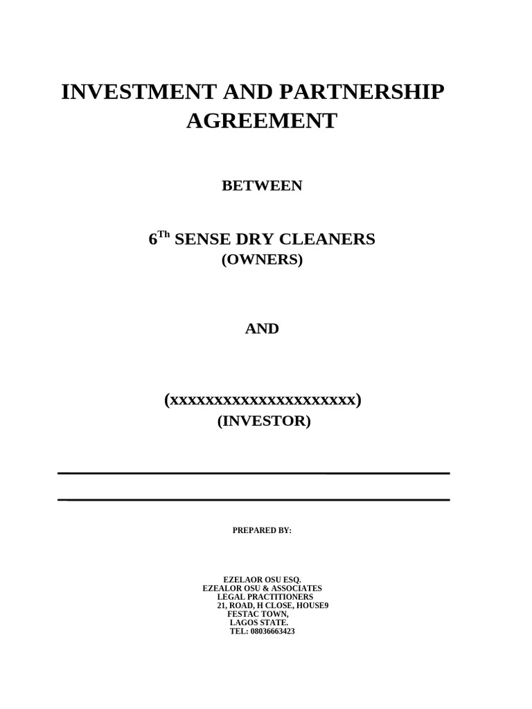 Partnership Agreement 6th Sense Drycleaning | PDF | Private Law | Business Law