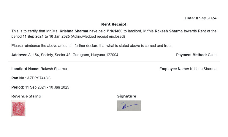 Rent Receipt HRA | PDF