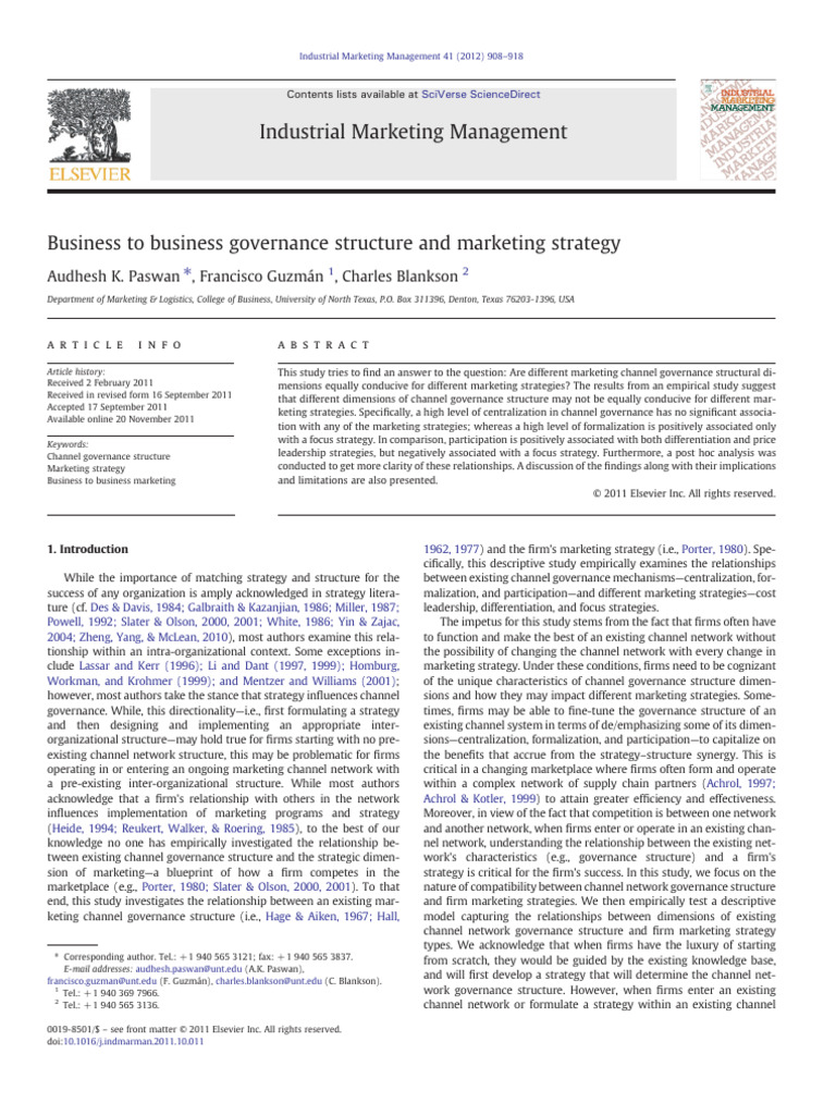 Business To Business Governance Structure and Marketing Strategy | PDF ...