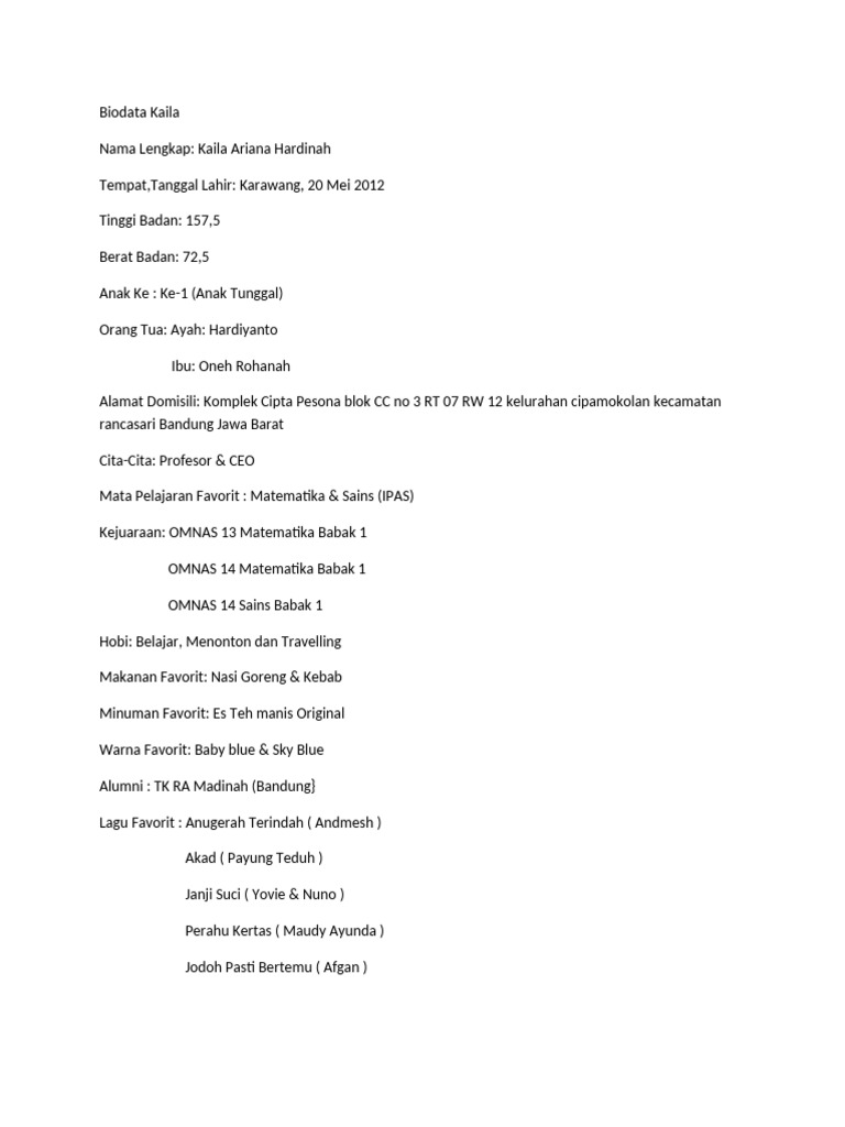 Biodata Kaila | PDF