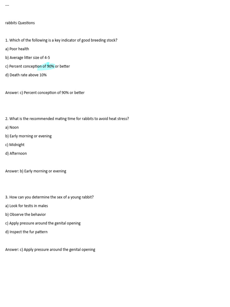rabbits Questions | PDF | Rabbit | Mating