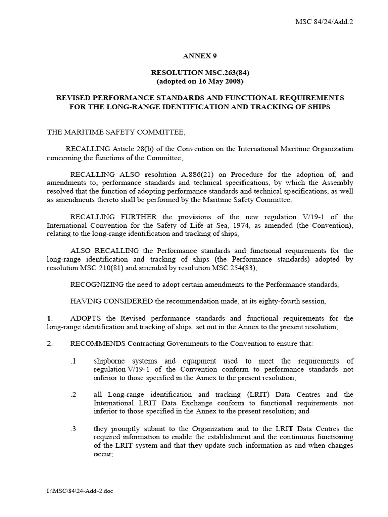 LRIT Performance Standards | PDF | Search And Rescue | Territorial Waters