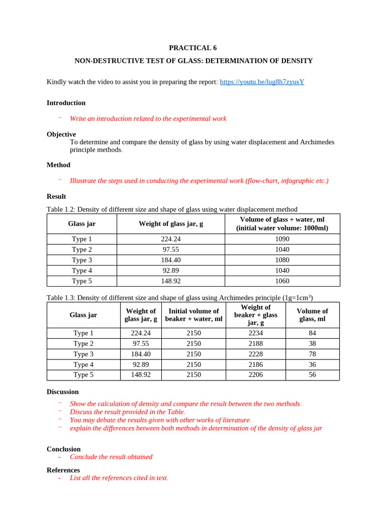 Glass Density Testing Guide | PDF | Density | Volume