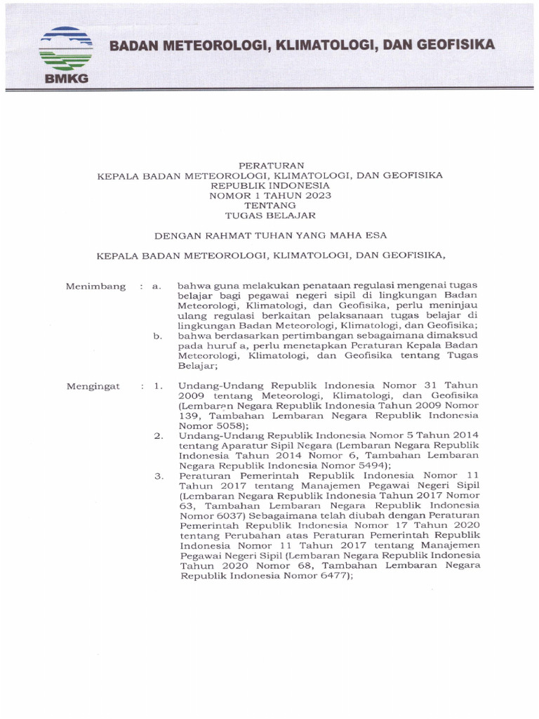 Peraturan BMKG: Tugas Belajar PNS | PDF