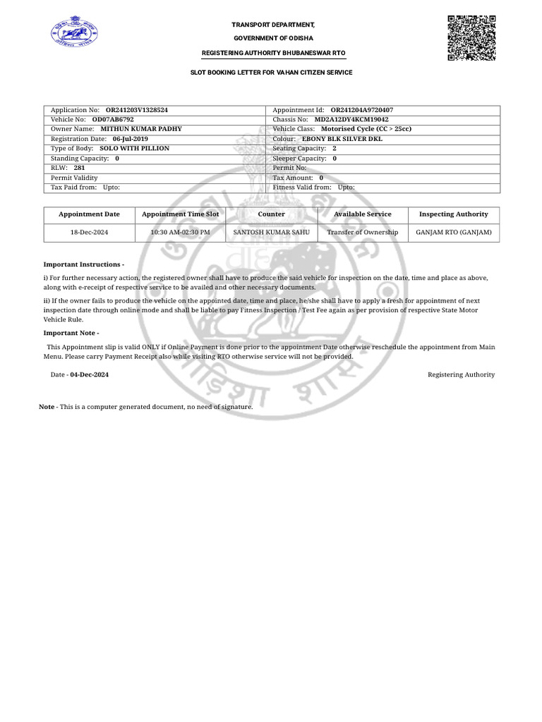 VAHAN 4.0 (Online Appointment) SP-MORTH-WS03 175 8000 | PDF | Vehicles