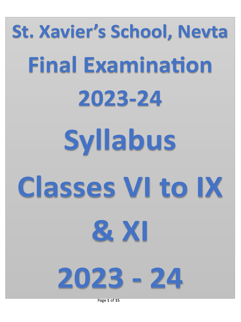 Final Examination 2023-24: St. Xavier's School, Nevta | PDF
