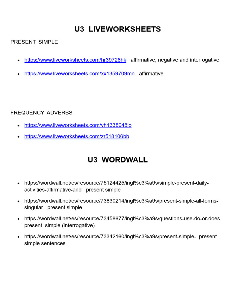 Unit 3 - Liveworksheets PR Simple - 5ºEP | PDF
