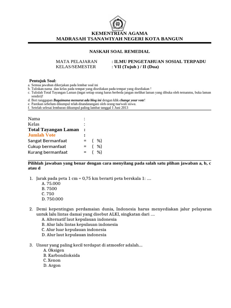 soal remedial ips terpadu kelas 7 | PDF