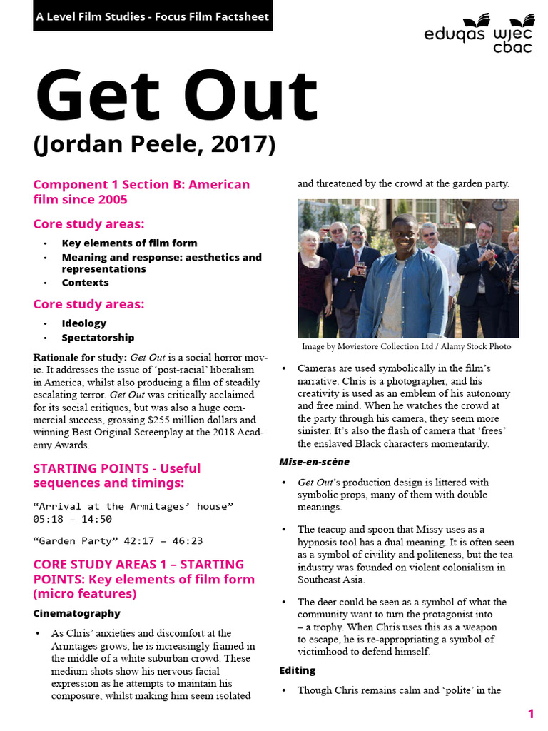 Get Out (Peele, 2017) A Level Film Studies Fact Sheet | PDF
