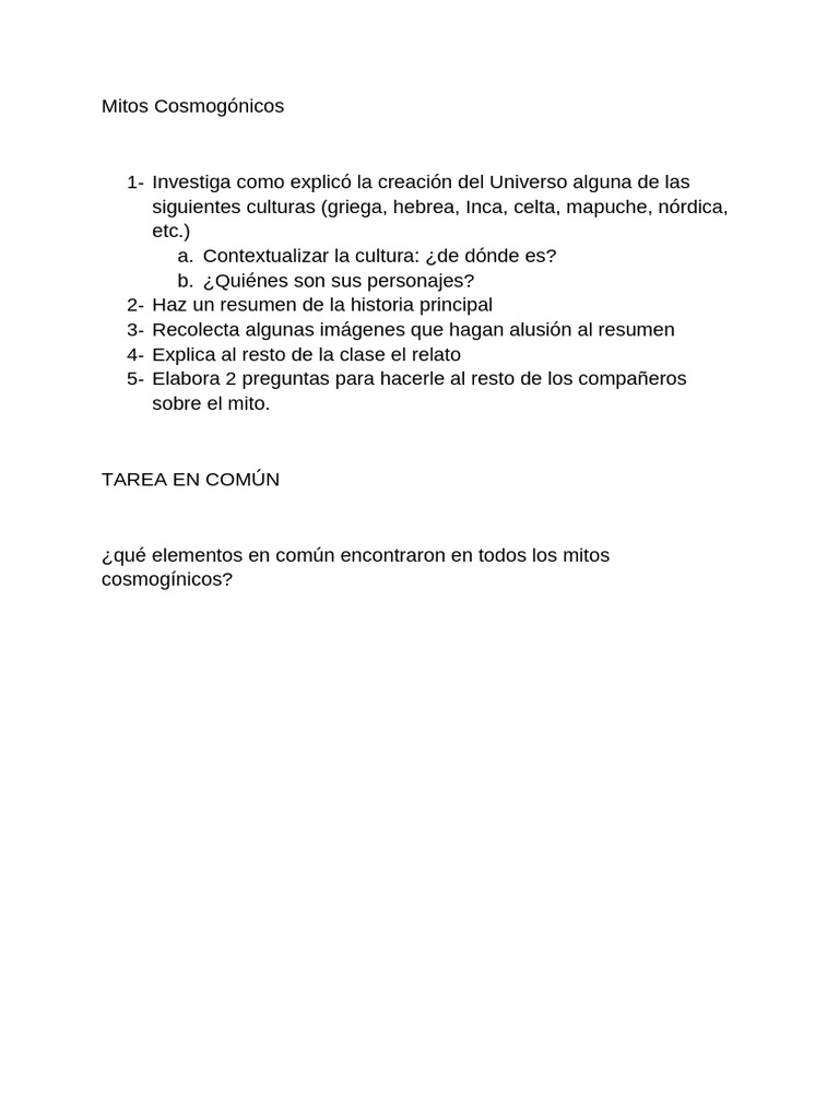 Tarea Mitos Cosmogónicos | PDF