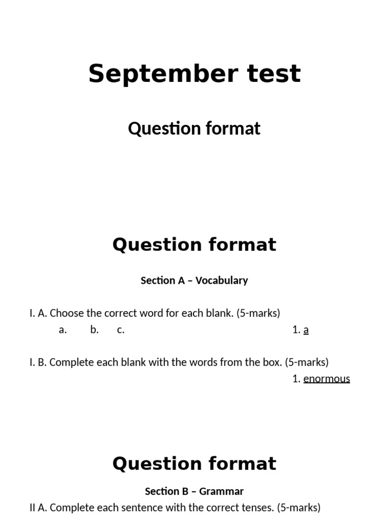 September test question format | PDF