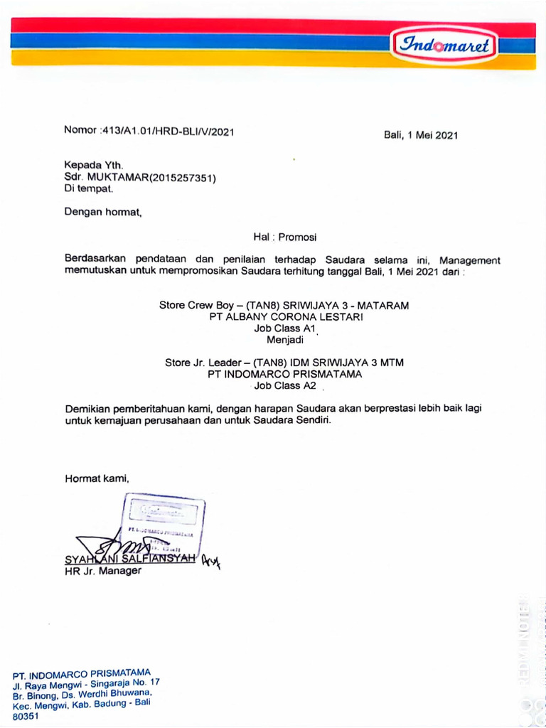 Paklaring Indomaret | PDF