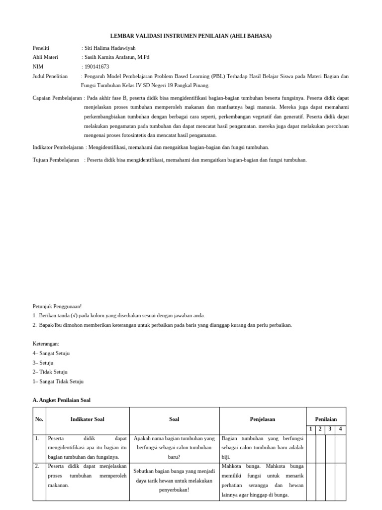 Lembar Validasi Instrumen Penilaian 3 | PDF