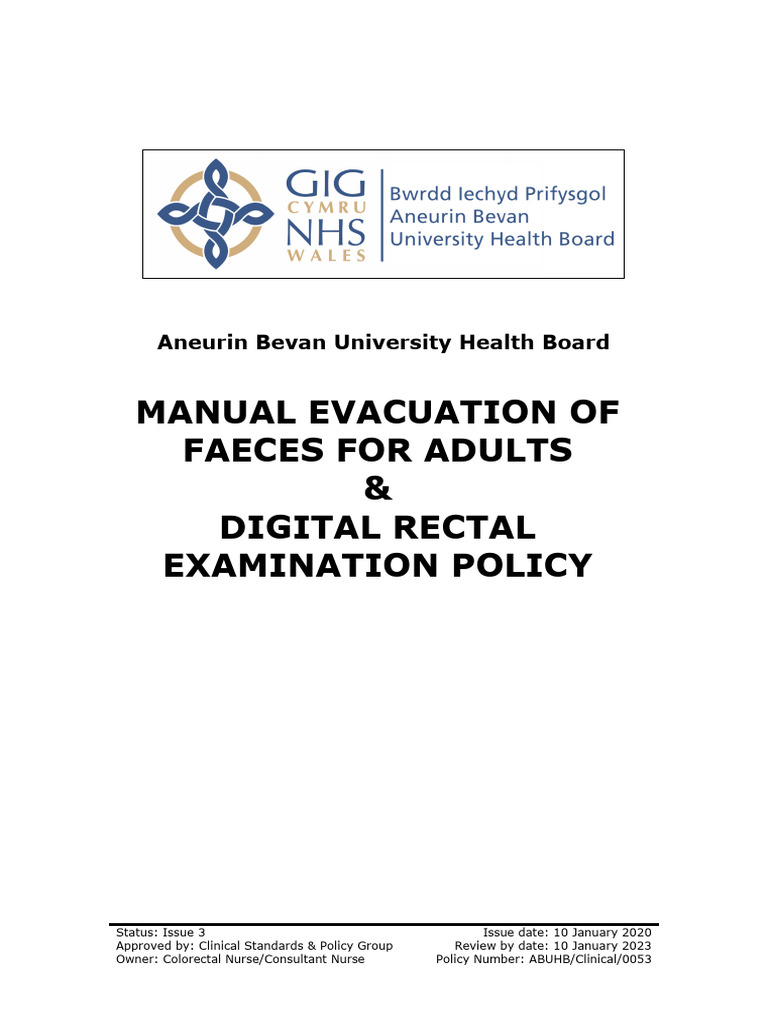 Manual Evacuation of Faeces Policy | PDF | Rectum | Colorectal Cancer