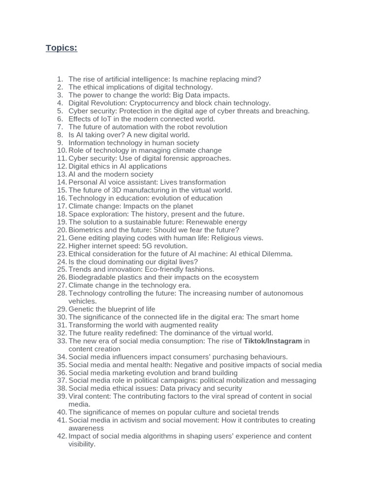 Presentation Topics - CS - Sem III | PDF | Social Media | Popular Culture & Media Studies