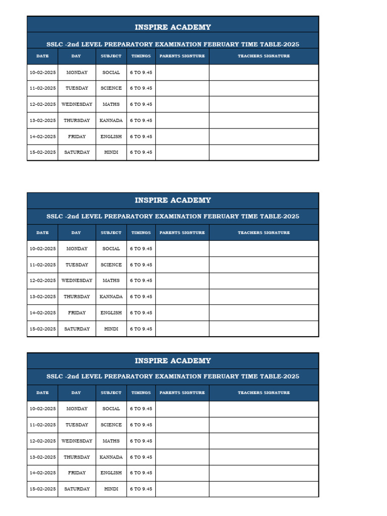 Inspire academy Time Table-10th-1 | PDF