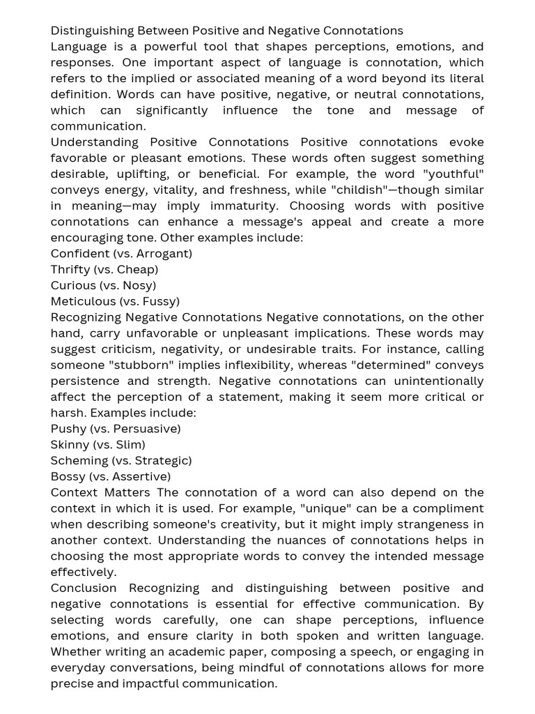 Distinguishing Between Positive and Negative Connotations Language Is A ...