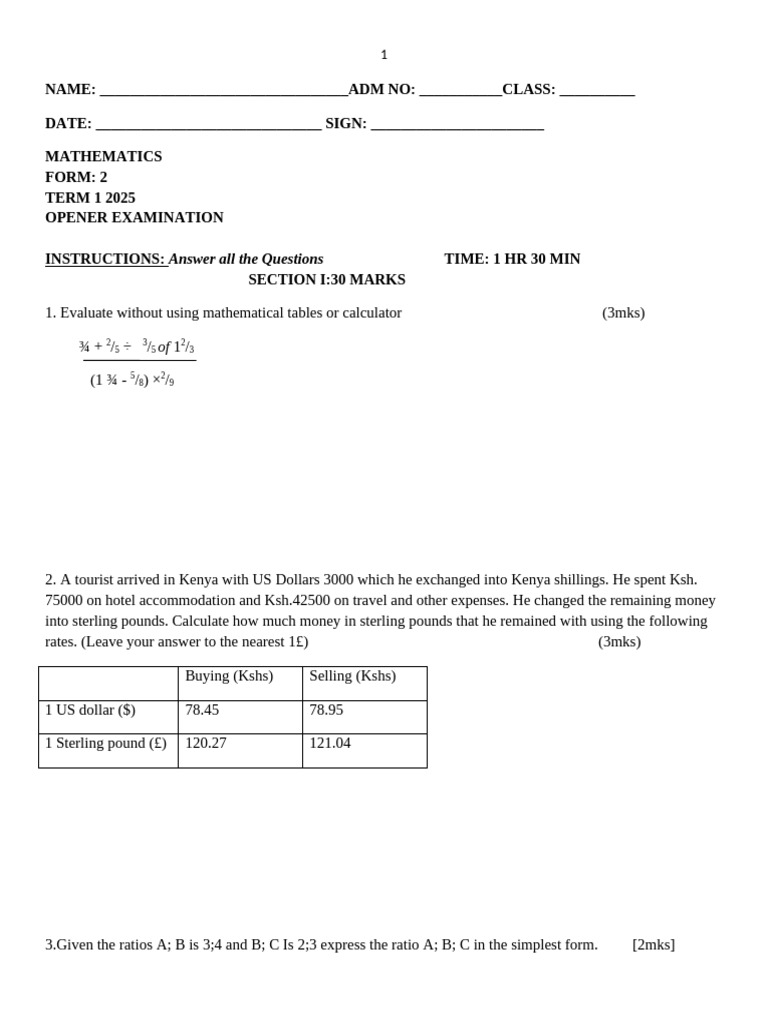 Mathematics F2 QS | PDF