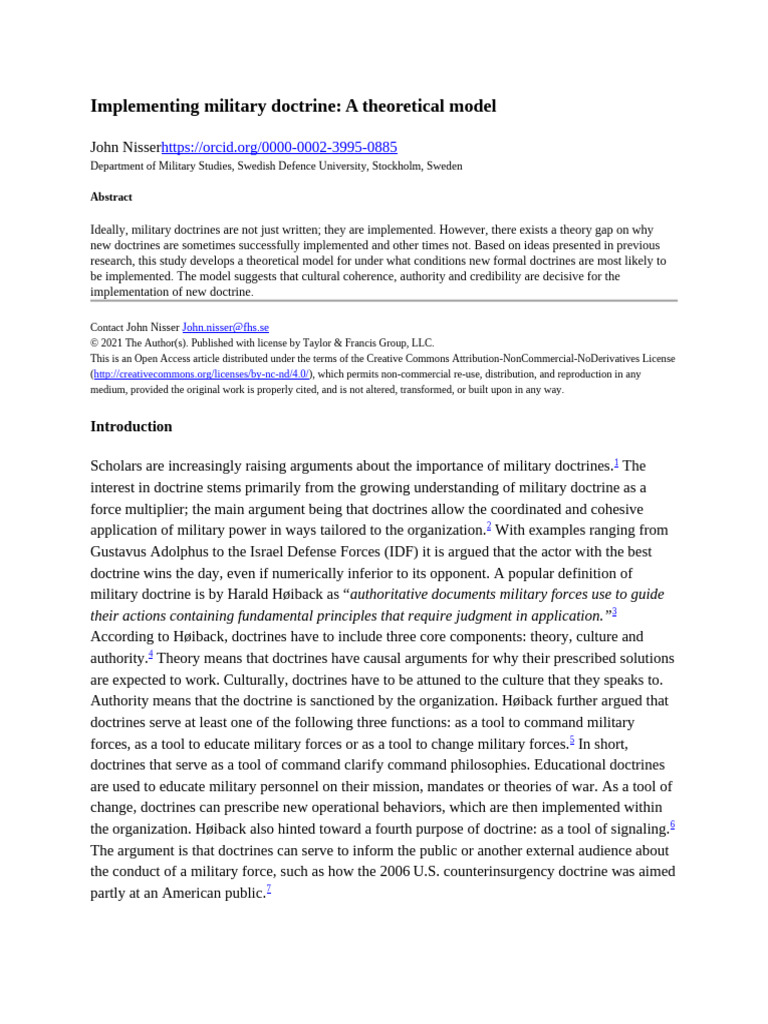 Military Doctrine Implementation Model | PDF | Theory | Knowledge