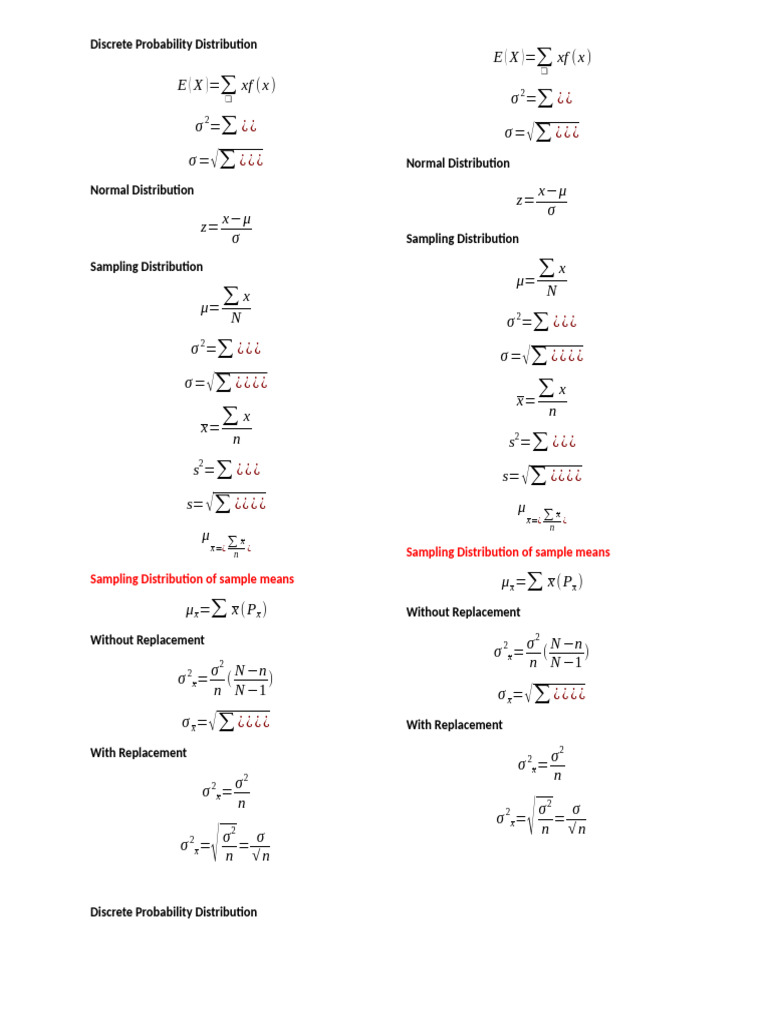 Formula Sheet 3rd Qrtr Stats | PDF | Statistical Theory | Probability Theory