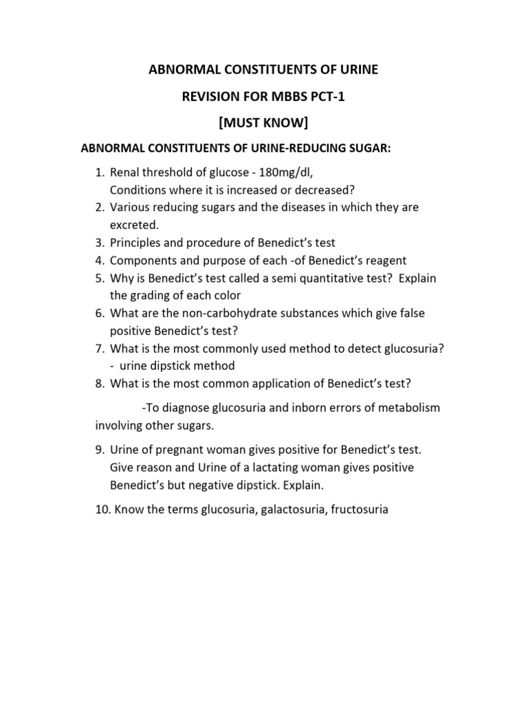Abnormal Urine Constituents for MBBS PCT-1 | PDF | Kidney | Clinical ...