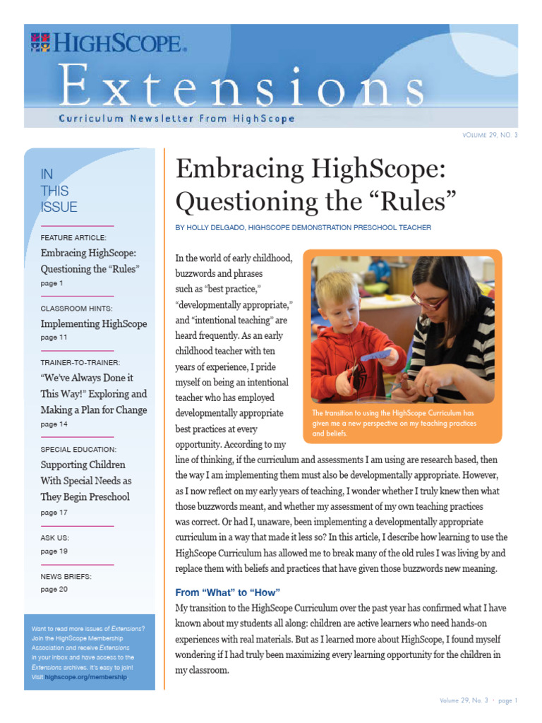 Embracing HighScope Questioning The Rules | PDF | Preschool | Curriculum
