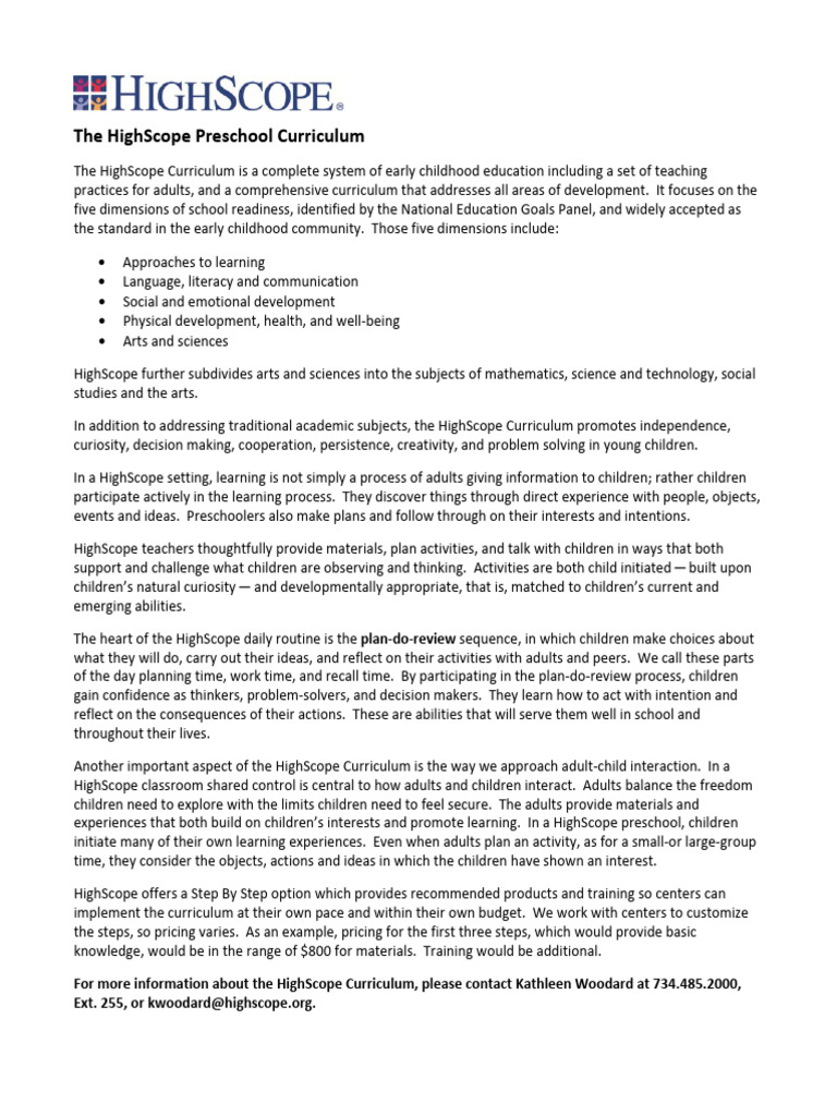 The Highscope Preschool Curriculum: Plan Do Review | PDF | Preschool ...