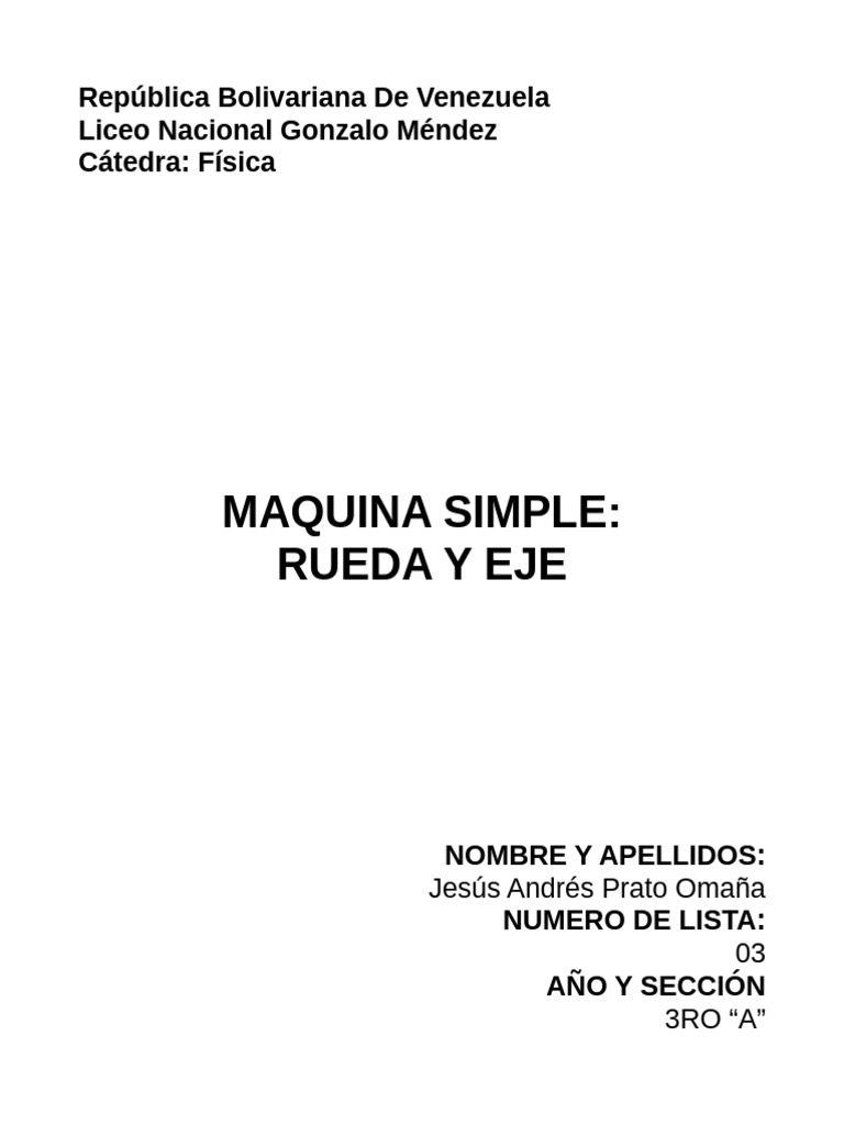 Rueda y Eje: Principios y Uso | PDF