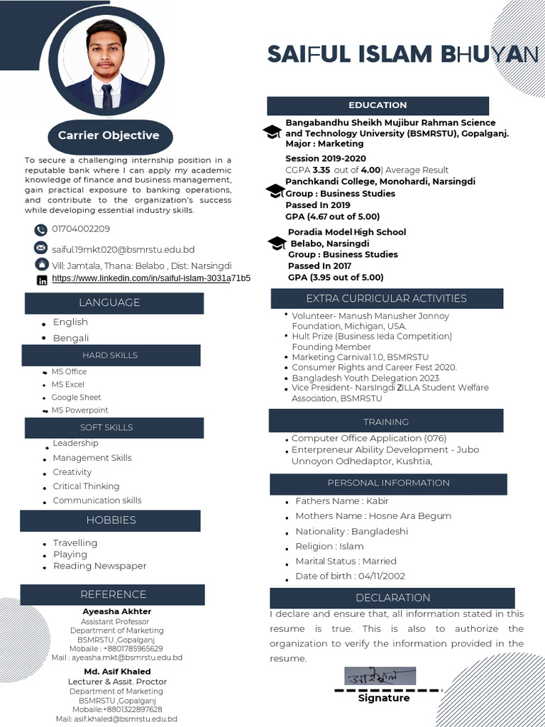 CV For Sonali Bank Interne | PDF | Bangladesh