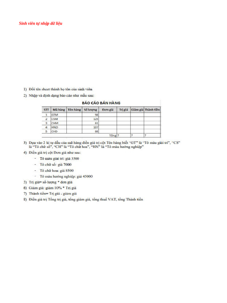 Excel Dau Vao 2020 | PDF