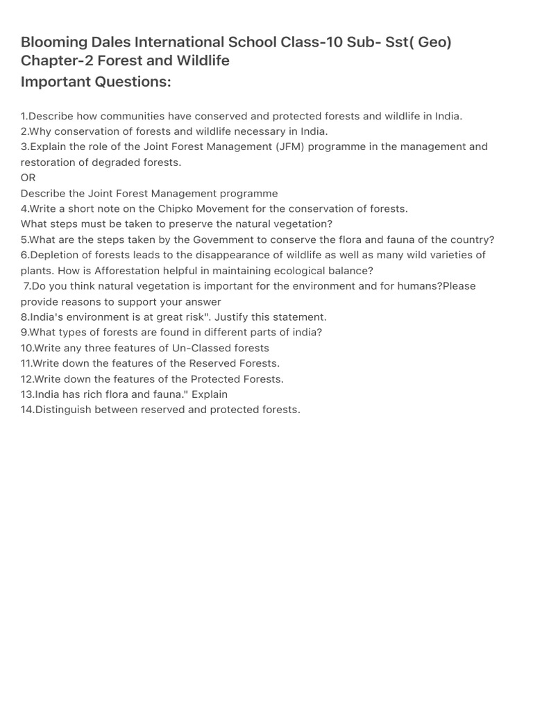 Blooming Dales International School Class-10 Sub - SST (Geo) Chapter | PDF