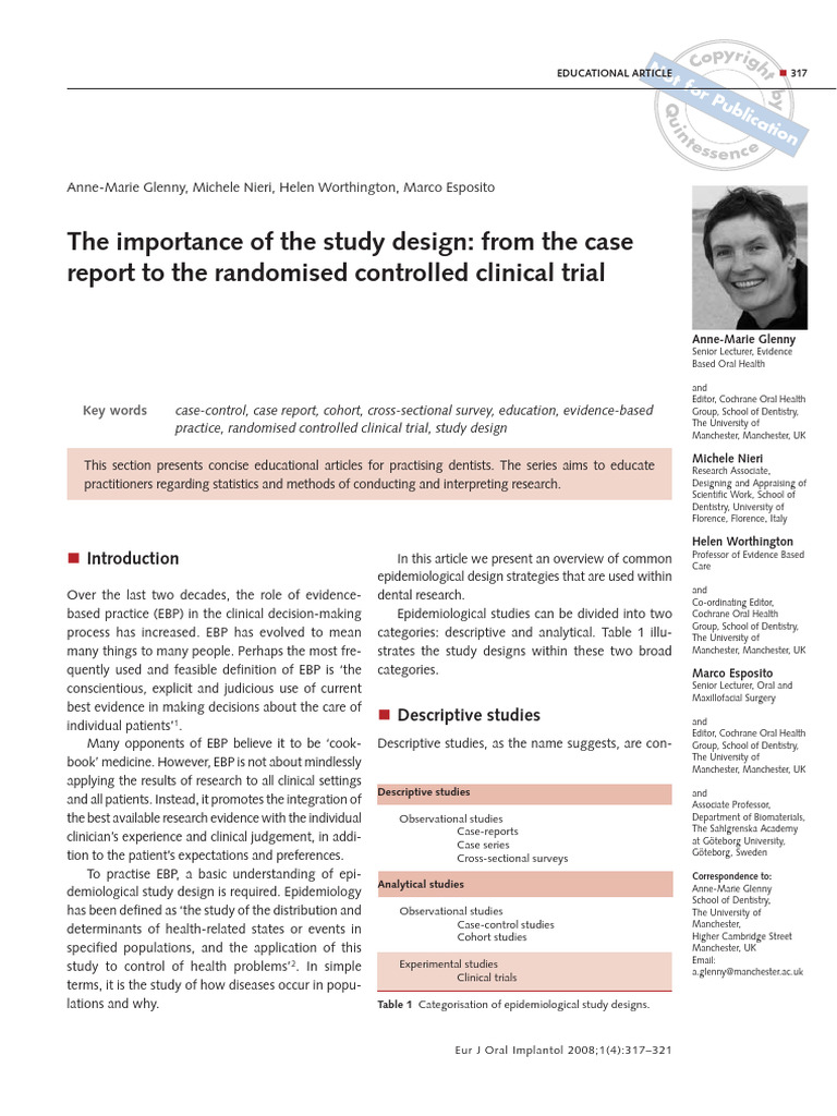 Overview of Dental Epidemiological Designs | PDF | Randomized Controlled Trial | Cohort Study