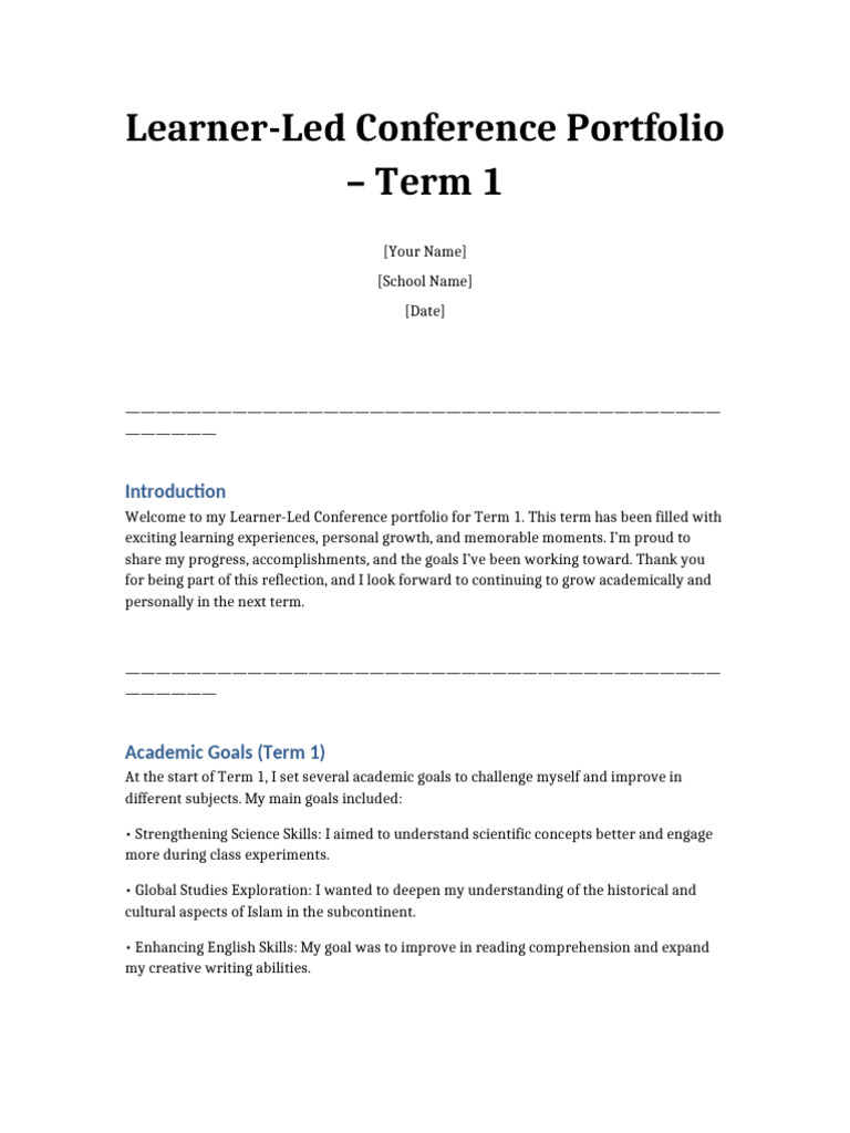 Learner Led Conference Portfolio Term1 Updated Formatted | PDF ...
